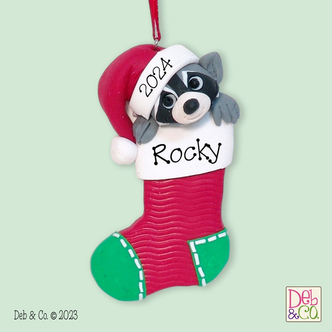 Rocky Raccoon in Stocking - HANDMADE Polymer Clay Ornament ...