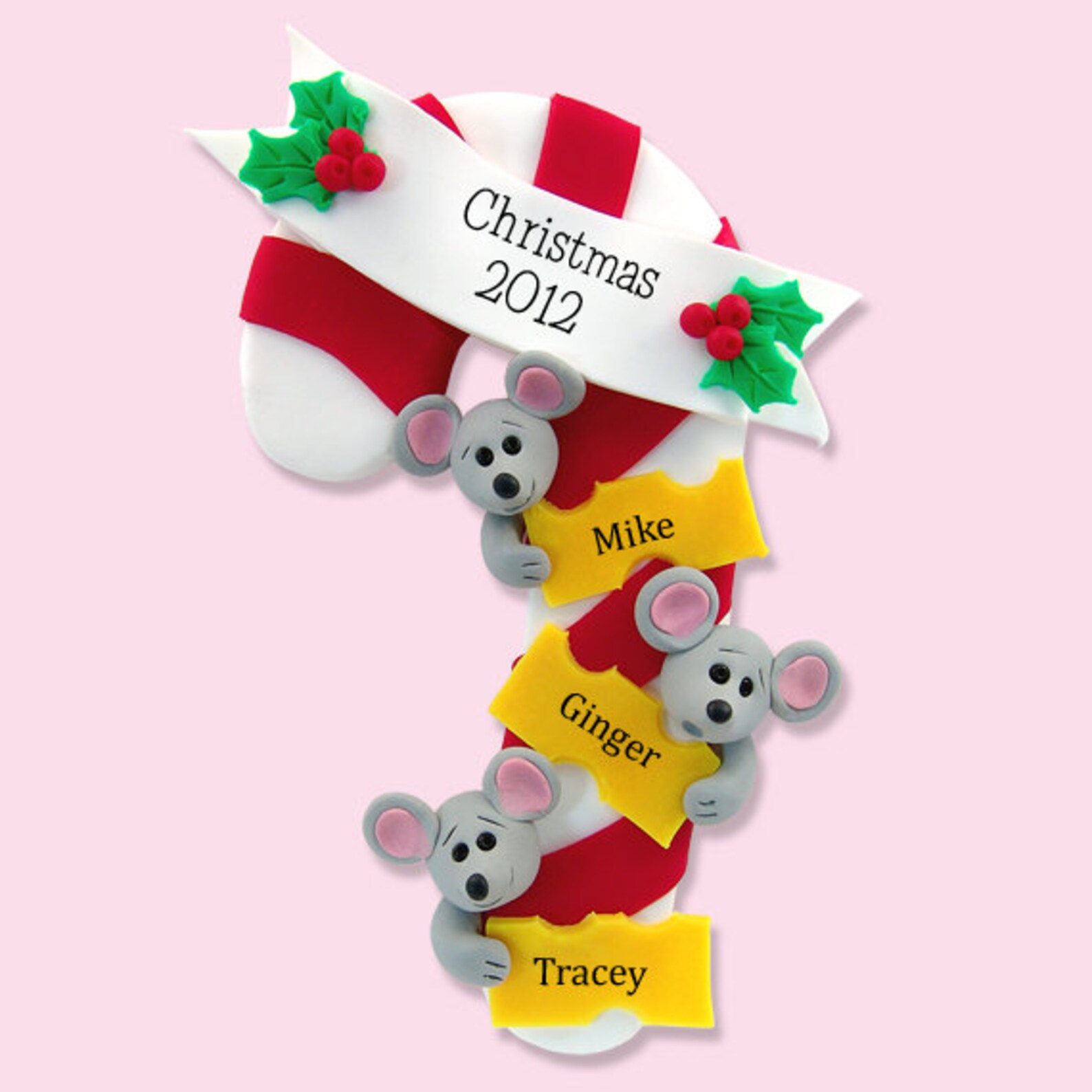 Merry Mice Family of 3 on Candy Cane HANDMADE POLYMER CLAY - Etsy
