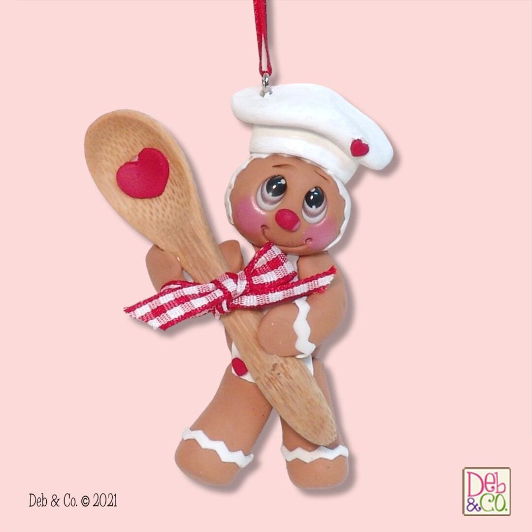Gingerbread "gingy" With Wooden Spoon HANDMADE POLYMER CLAY Christmas ...