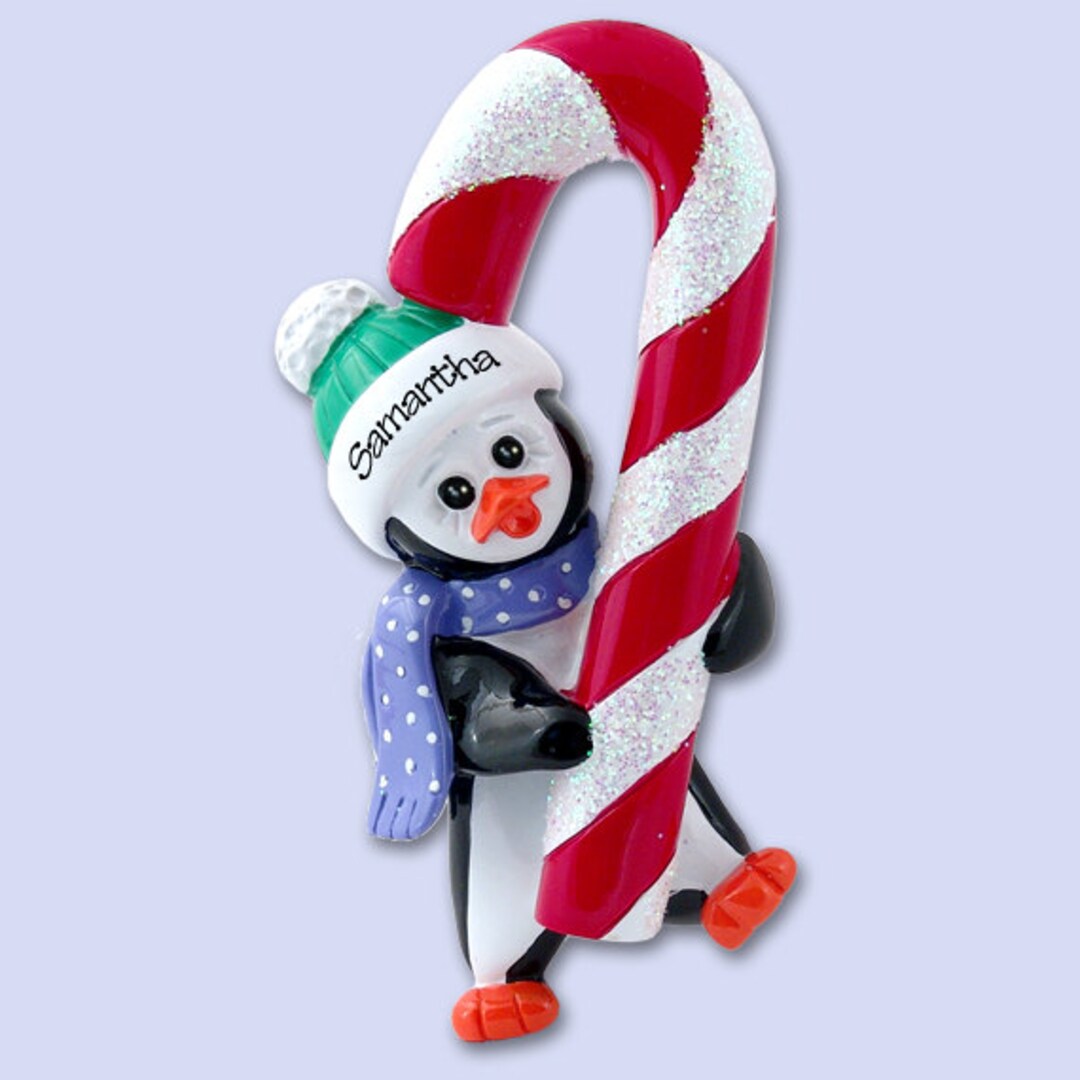 PETEY PENGUIN W/candy Cane Personalized Penguin Ornament, Personalized ...