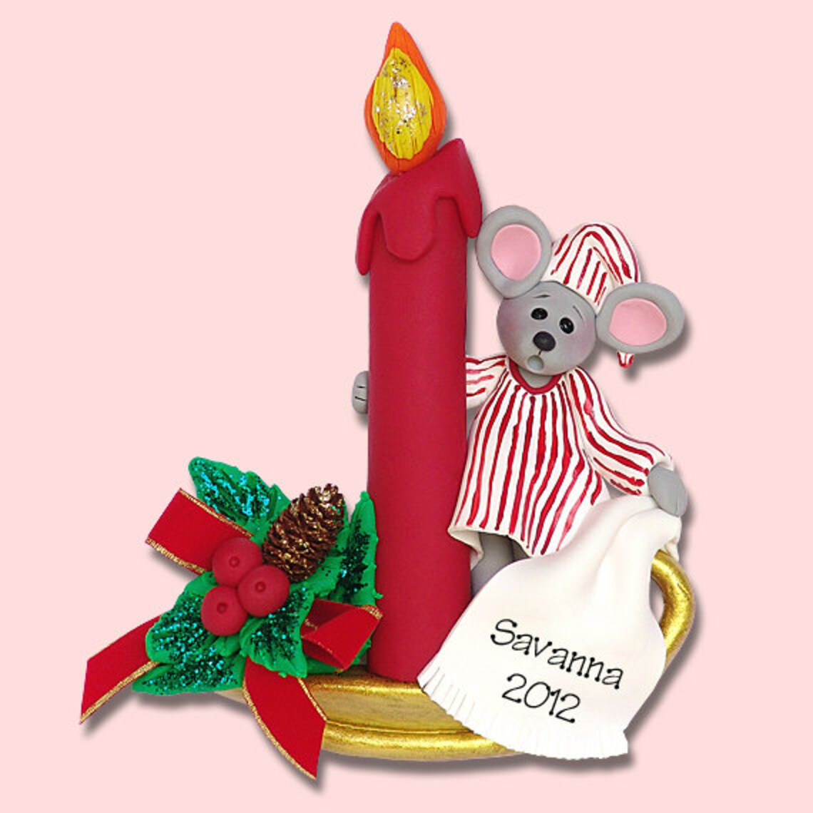 CHRISTMAS MOUSE on Candle Stick Personalized Christmas Ornament ...