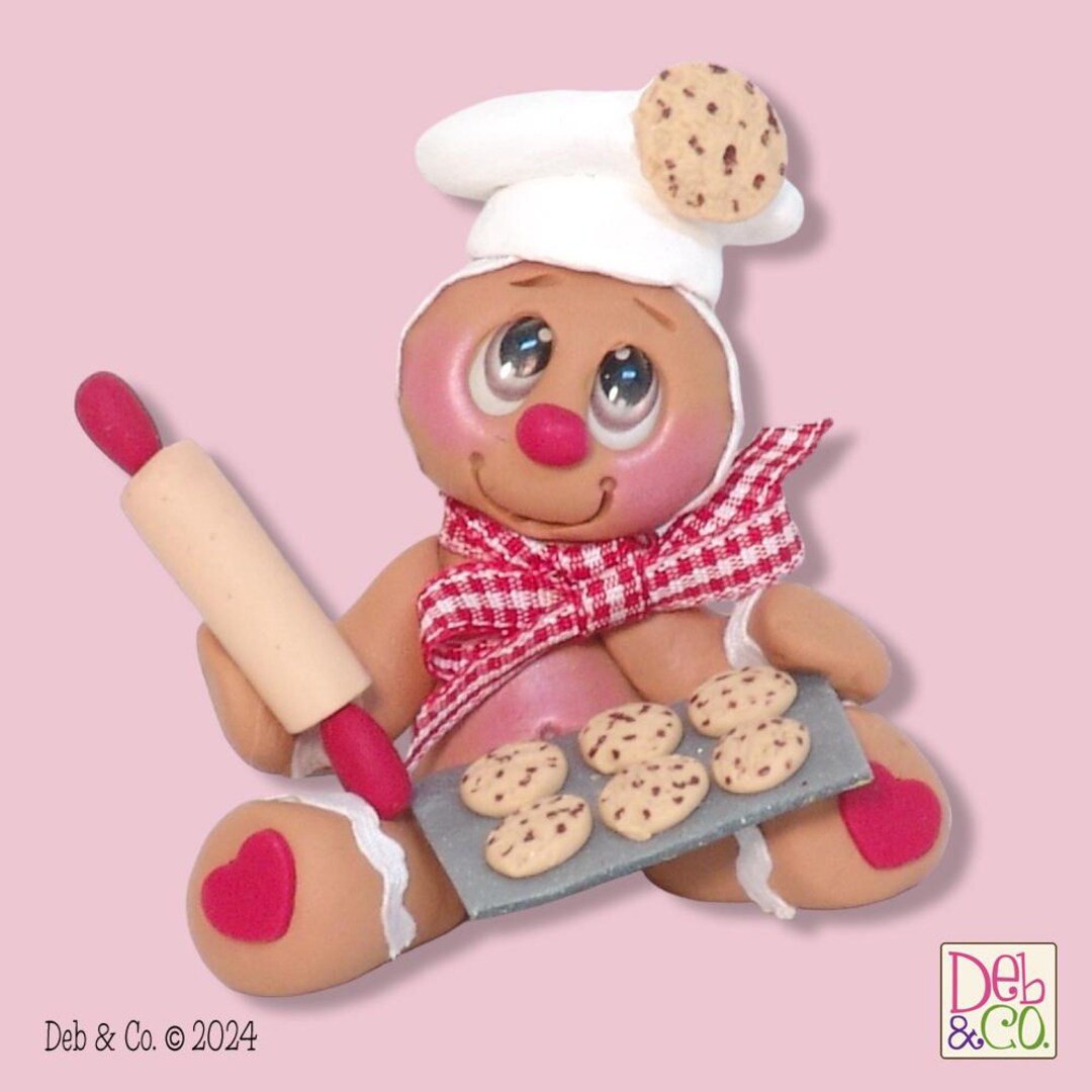Gingerbread Clay Figure With Rolling Pin & Cookie Tray HANDMADE POLYMER ...