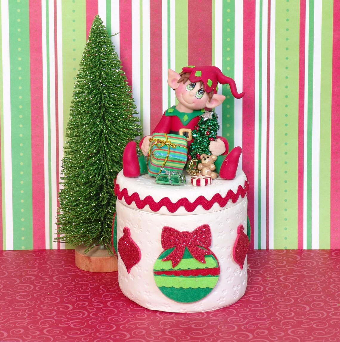 Elf Candy or Trinket Jar - Handmade Polymer Clay Christmas Decor - Etsy
