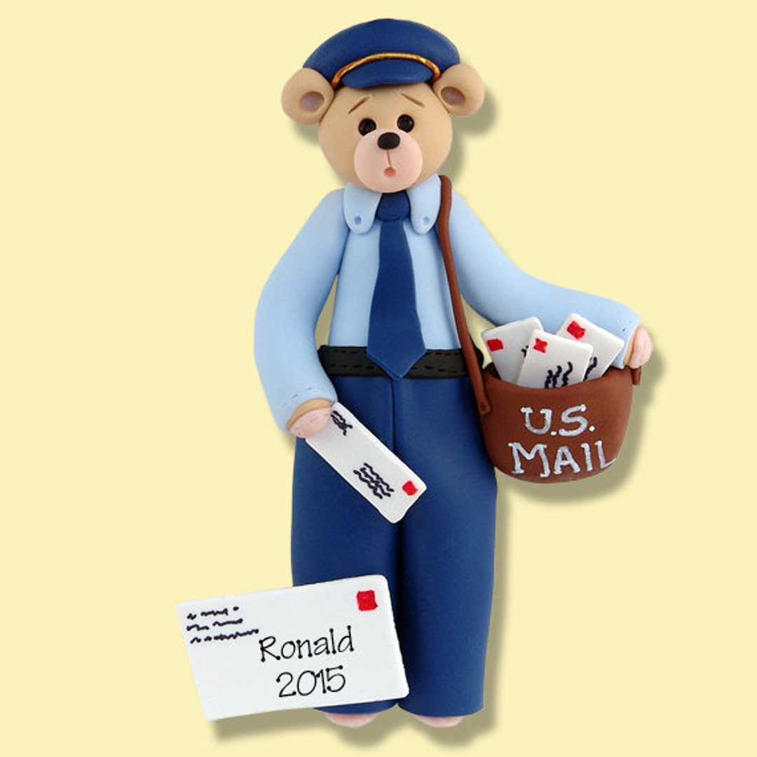 Belly Bear MAILMAN / Letter Carrier Handmade Polymer Clay Personalized ...