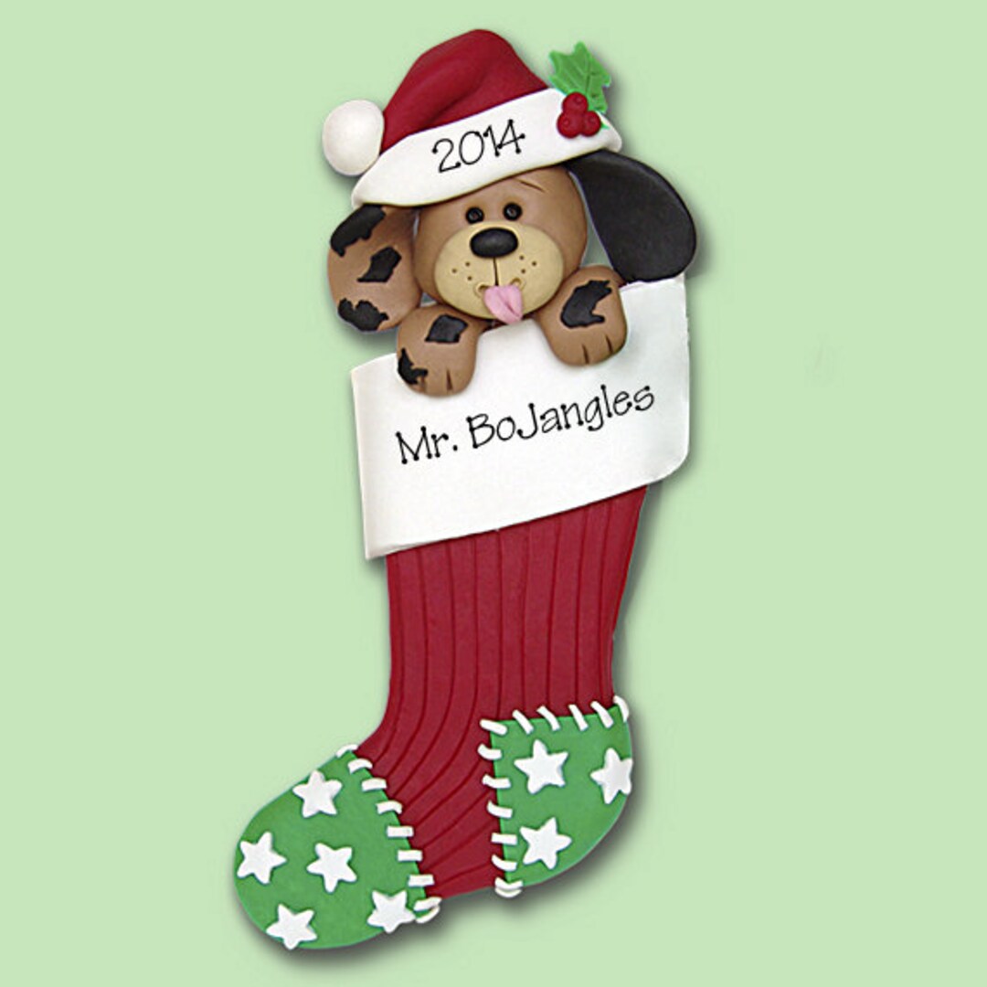 Christmas Puppy Dog in Stocking Handmade Polymer Clay Personalized ...
