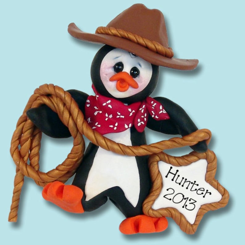 Petey Penguin Cowboy HANDMADE POLYMER Clay Ornament Edition Limitée ...
