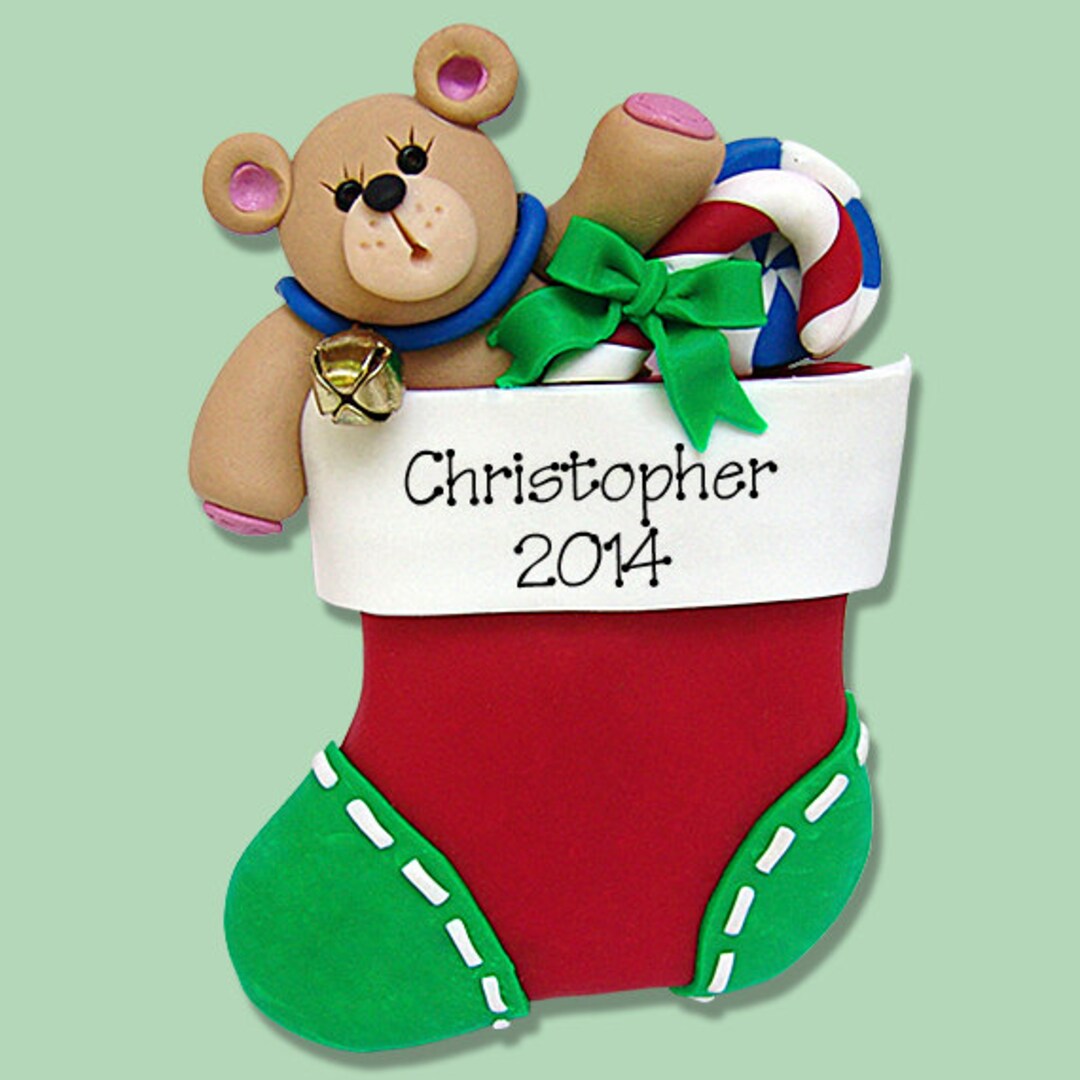 BEAR in Stocking - Handmade Polymer Clay Personalized Christmas ...
