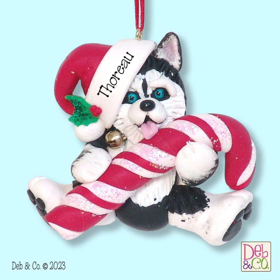 Siberian Husky Puppy Dog With Candy Cane HANDMADE Polymer Clay ...