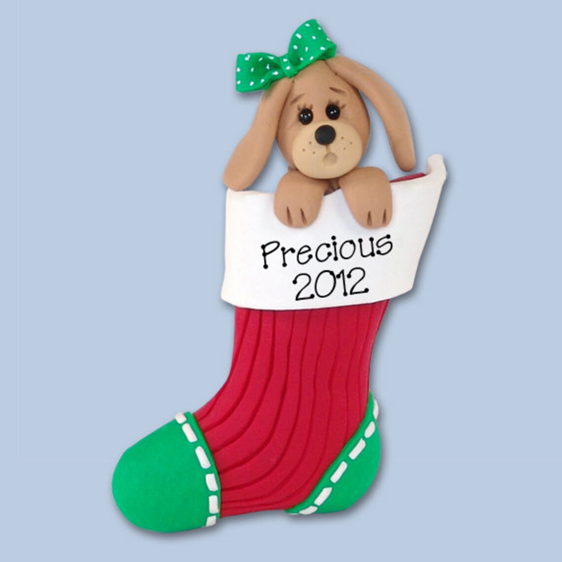 Christmas Puppy Dog in Stocking Handmade Polymer Clay Personalized ...