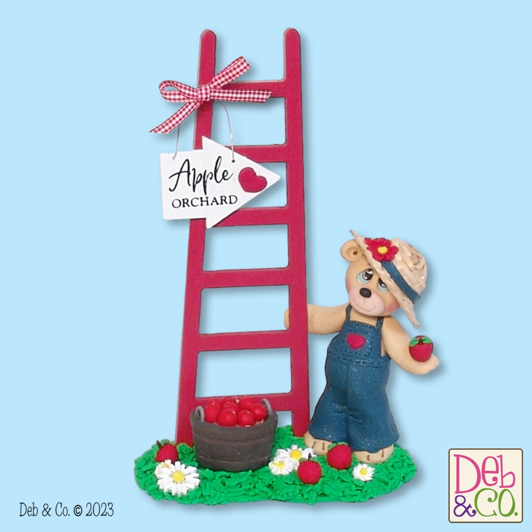 Andy's Apple Orchard Bear With Wooden Ladder Handmade Polymer Clay ...
