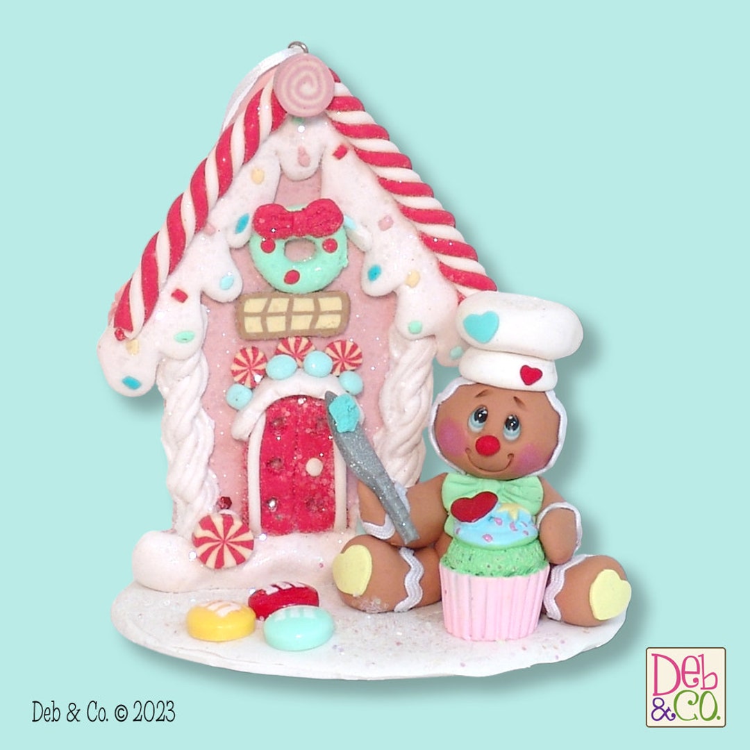 Gingerbread Clay Figure With Gingerbread House & Cupcake HANDMADE ...