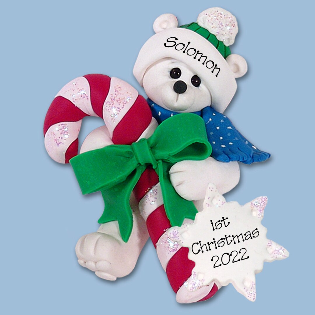 Polar Bear W/candy Cane Handmade Polymer Clay Personalized Christmas ...