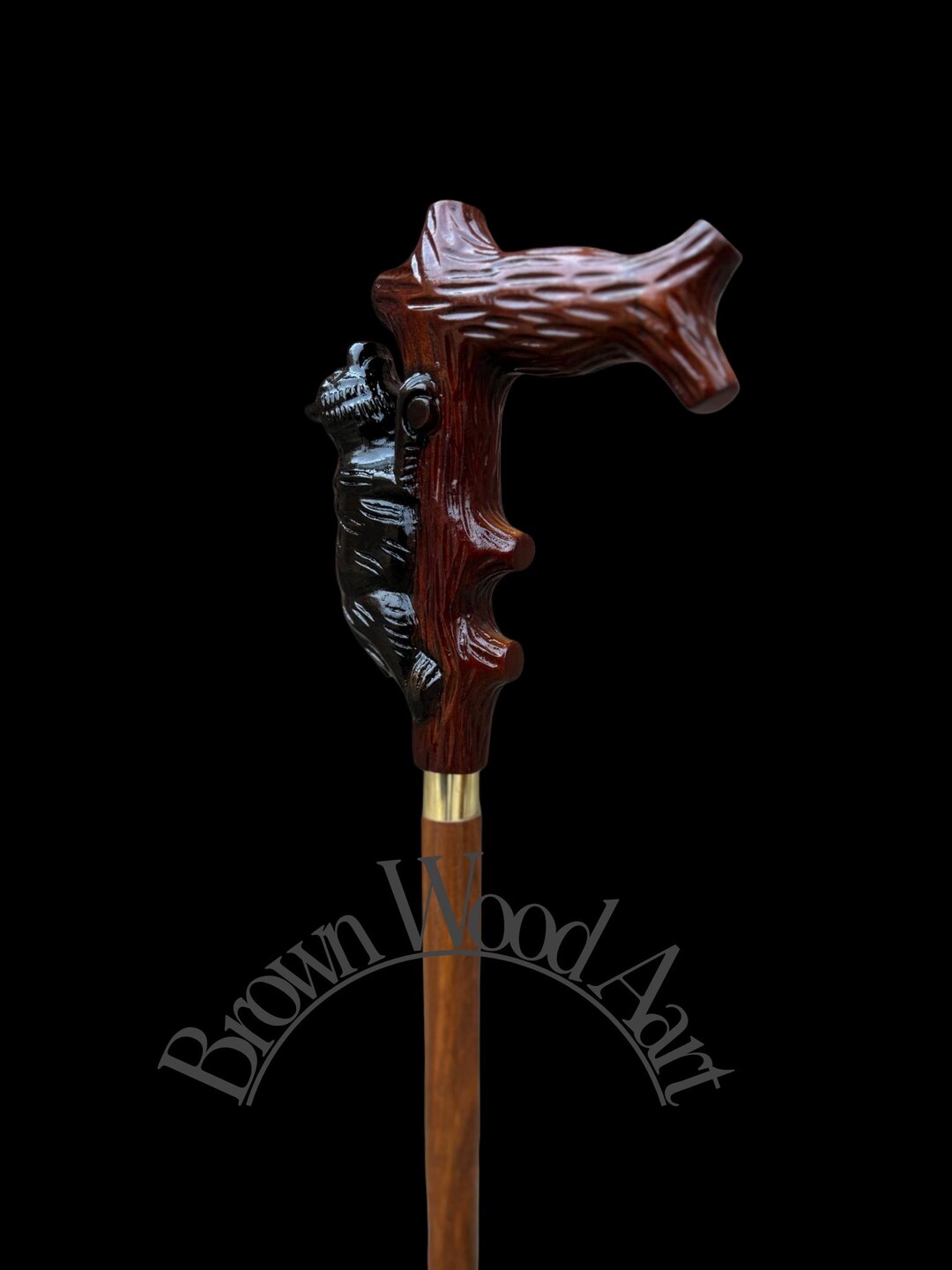 Hand Carved Wooden Bear Handle Walking Stick Handmade for Men Women ...