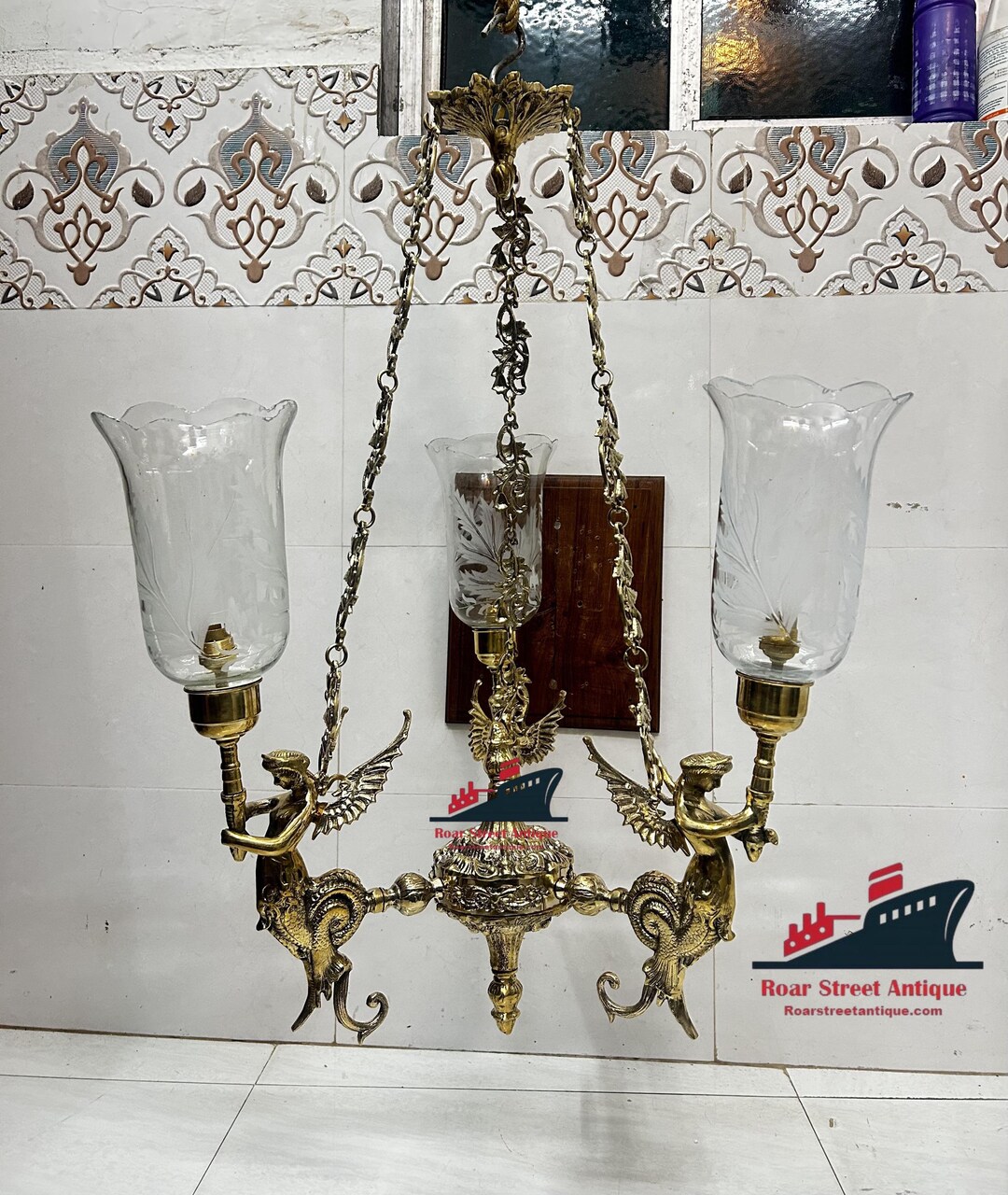 Brass Mermaid Ceiling Pendant Light, Vintage Art Deco Chandelier Lamp ...