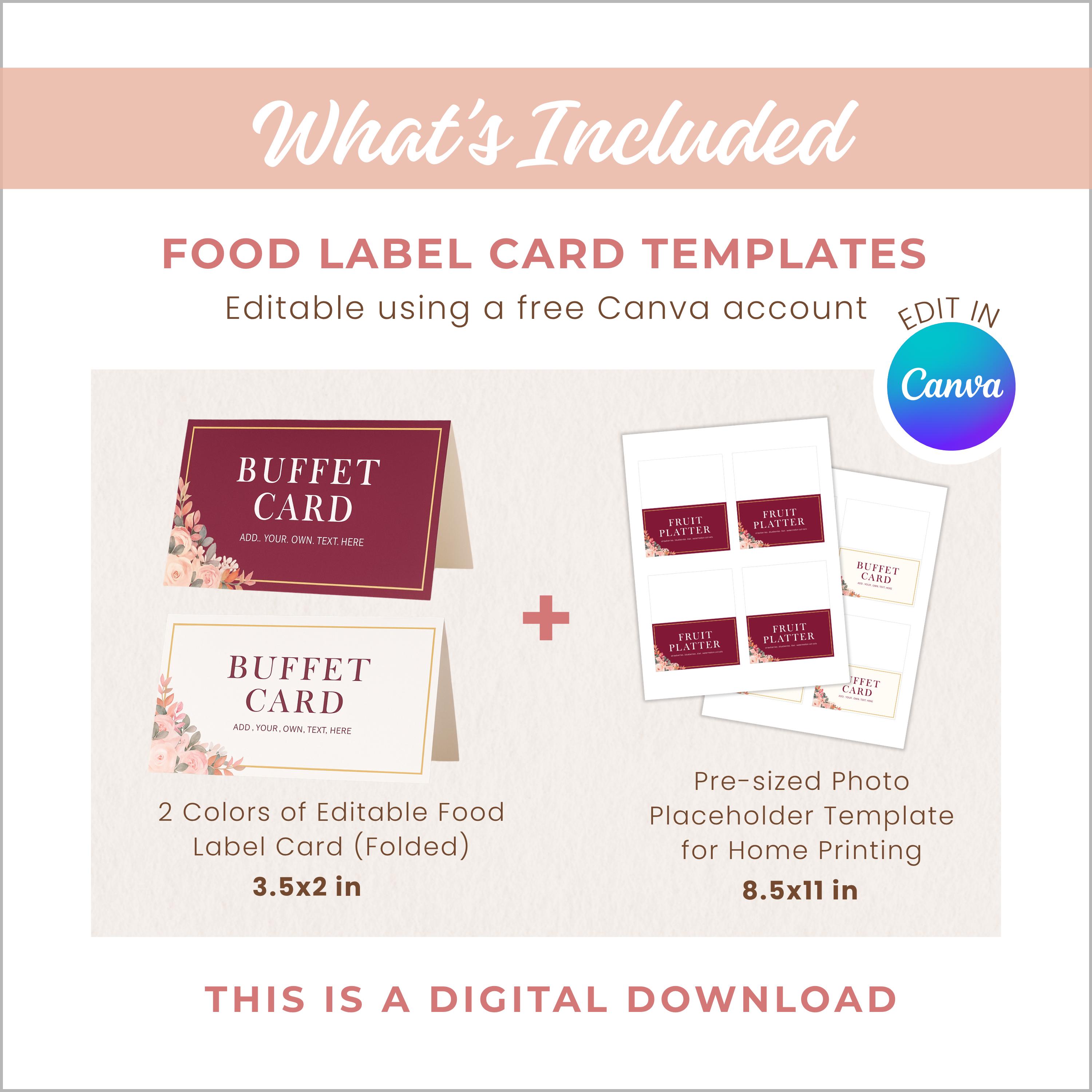 Food Label Card Template, Buffet Card Template, Folded Food Cards, Pink ...