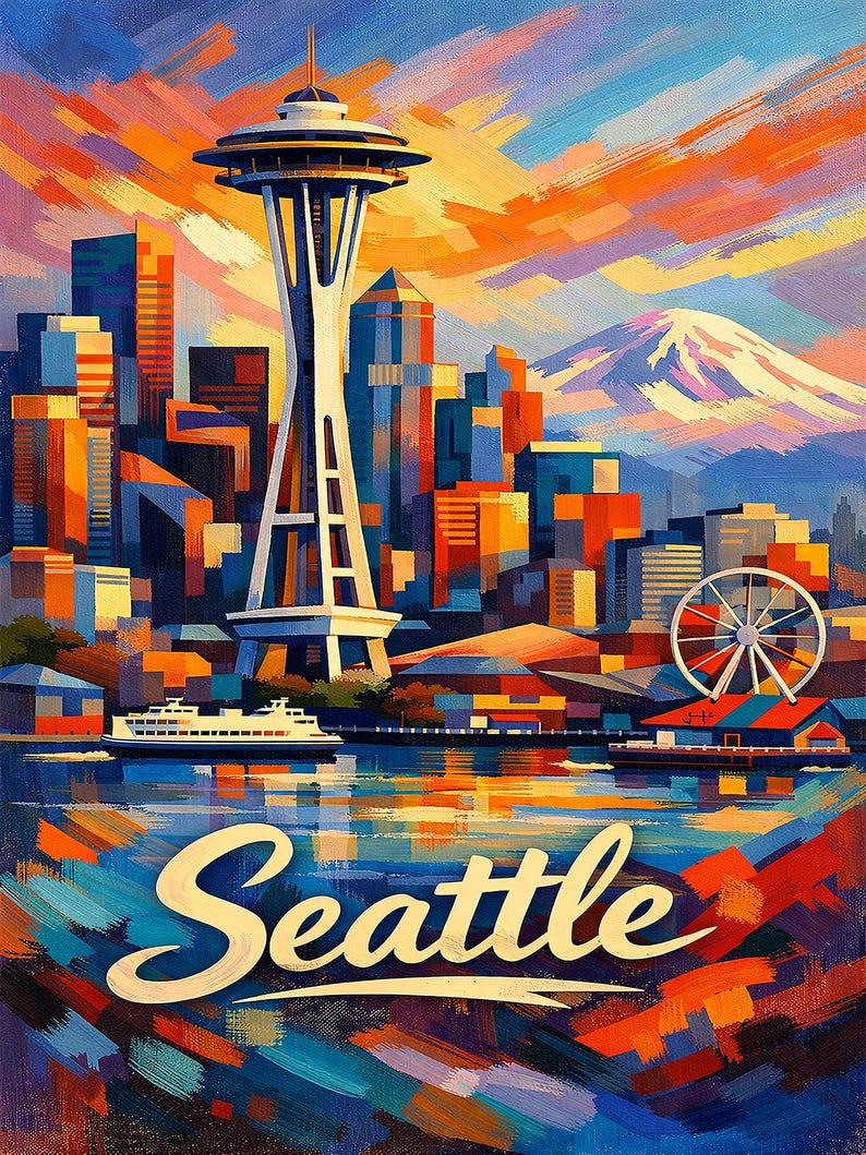 Seattle Travel Poster 24x36 Digital Download Printable Wall Art - Etsy