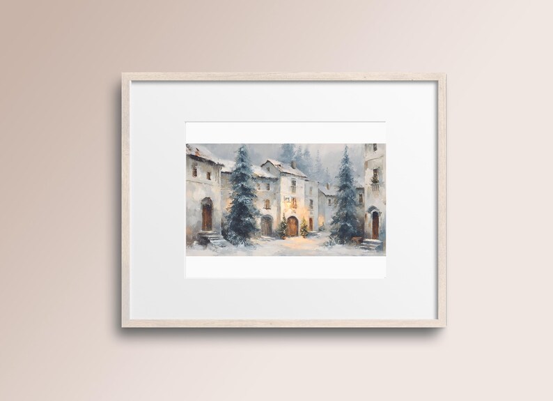Samsung Frame TV Art Winter Village, White Christmas Houses, Soft ...