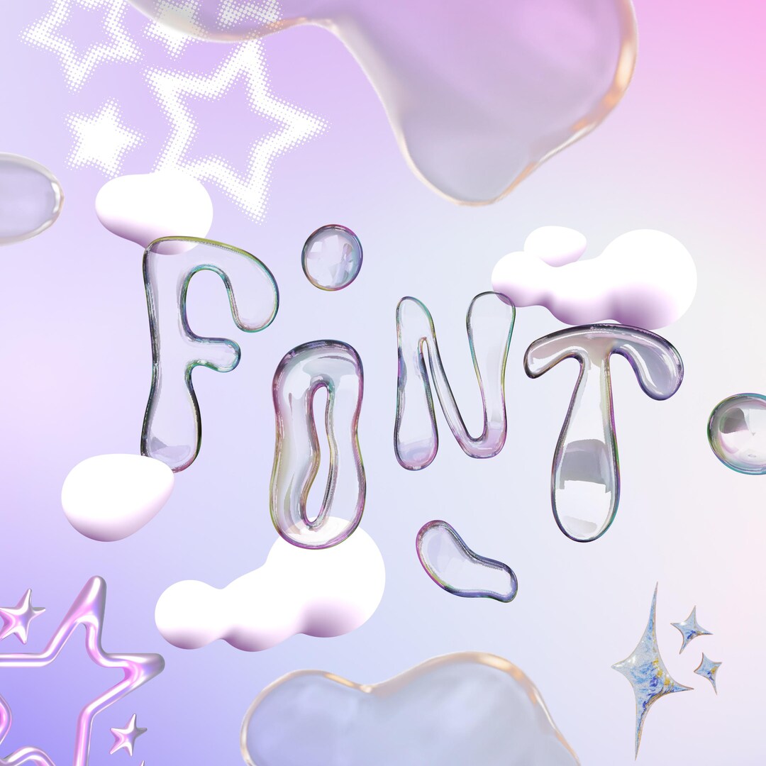 Y2K Glossy Bubble Font PNG Bundle: 3D Metallic Letters Clipart - Etsy