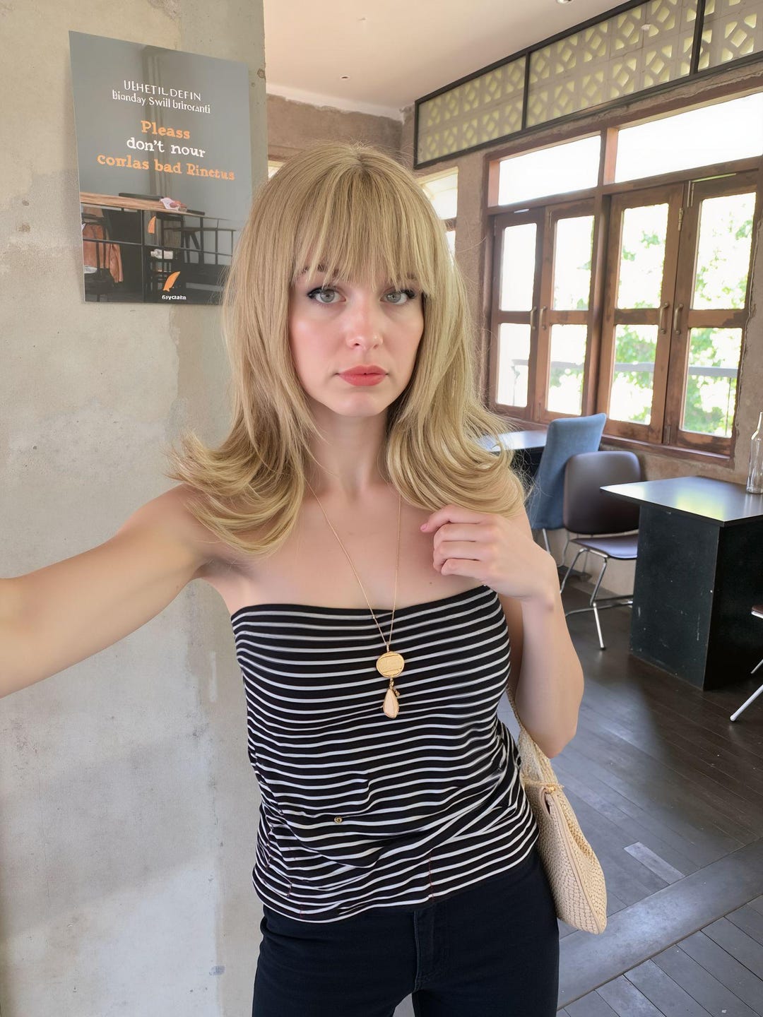 French Bob Wig With Bangs, Soft Curved Ombre Blonde Wig, Medium-length ...