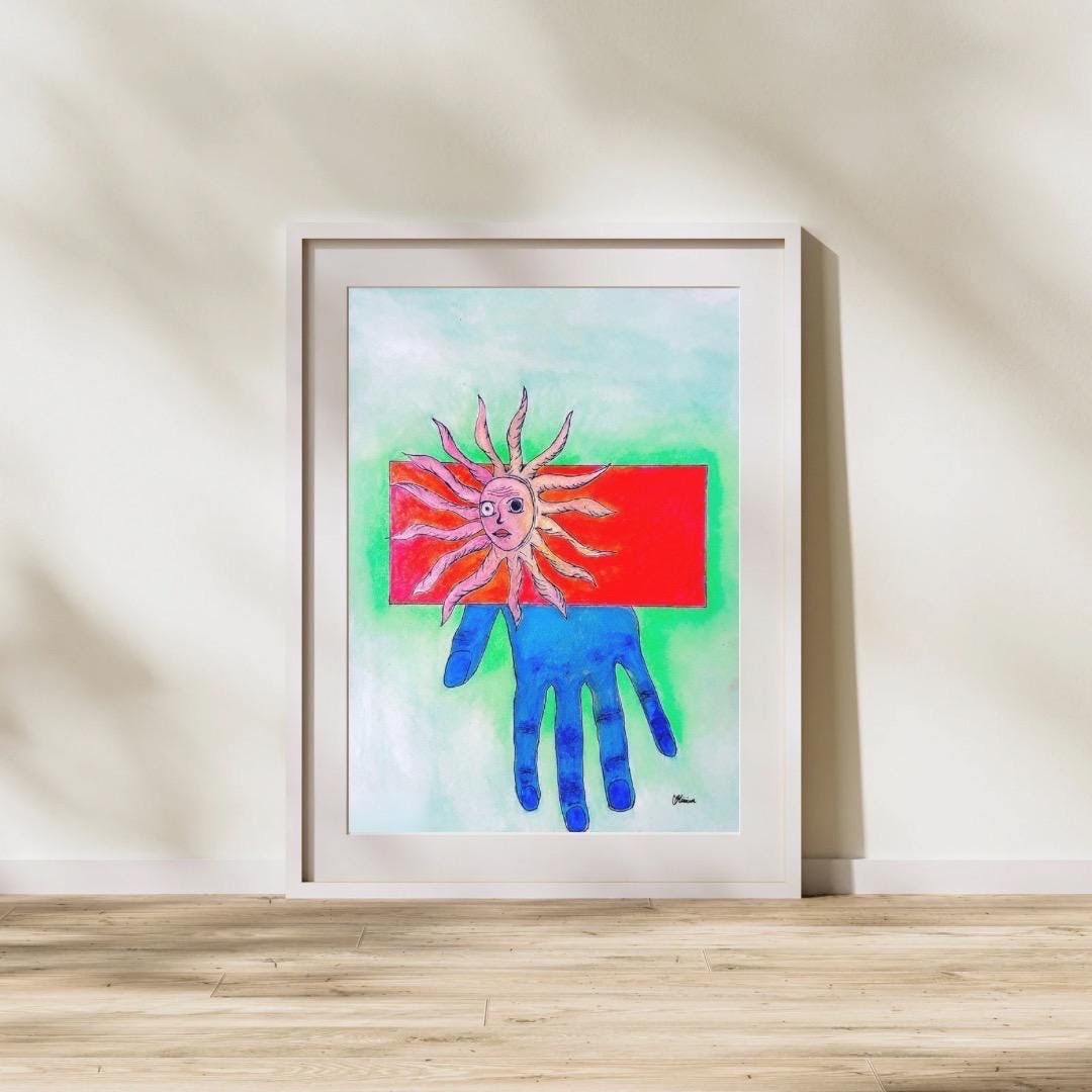 Blue Left Hand Art Print: Surrealist Acrylic Painting (digital Download ...