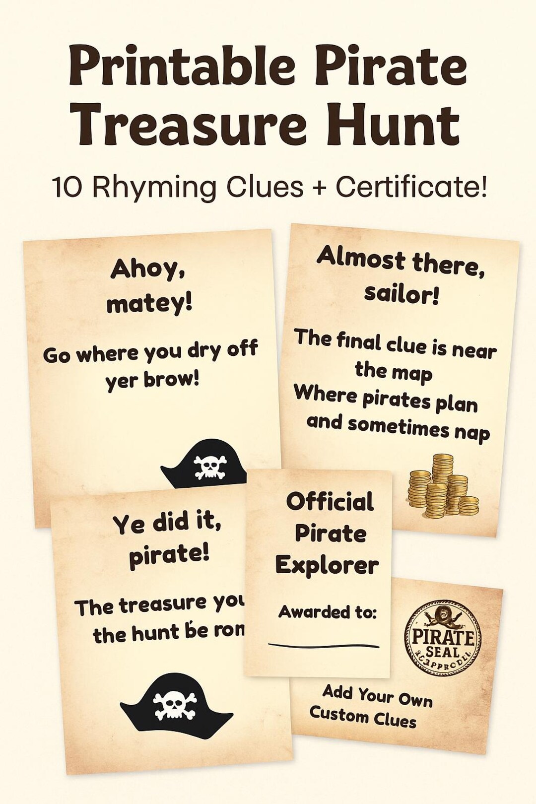Pirate Treasure Hunt Printable Game for Kids – Indoor Adventure Clue ...