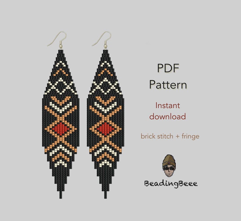 Seed Bead Brick Stitch Beaded Earring Pattern – Native-inspired 2-drop ...