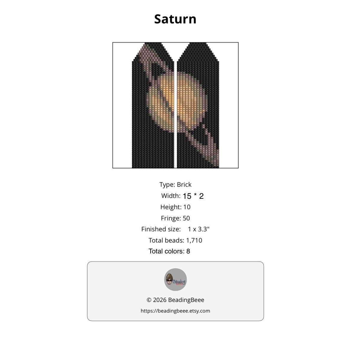 Saturn Planet Brick Stitch Beaded Earring Pattern: Space Fringe DIY ...