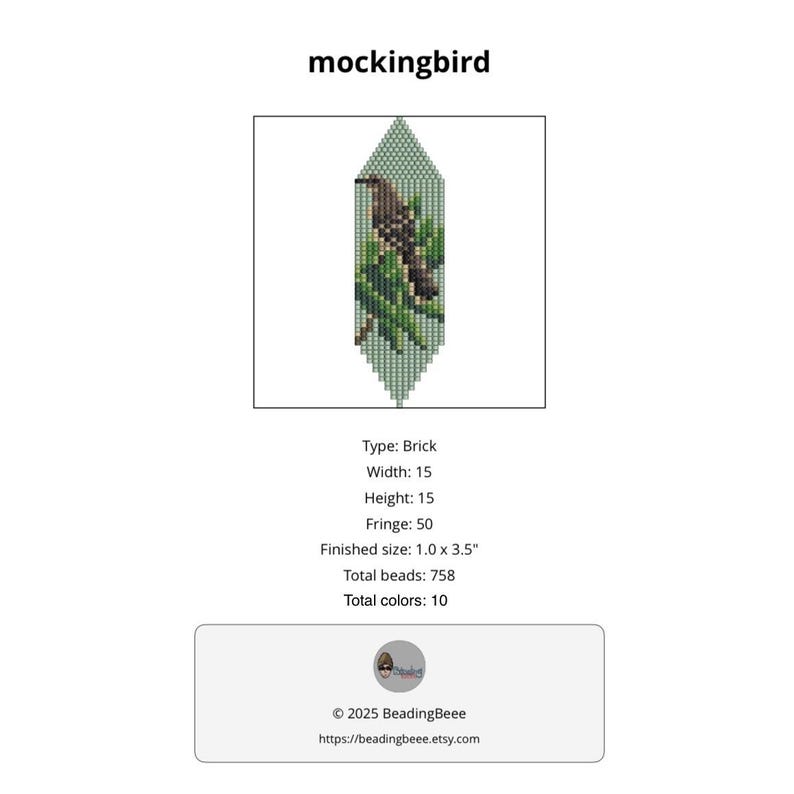 Mockingbird Fringe Earrings Bead Pattern: Miyuki Delica Brick Stitch ...