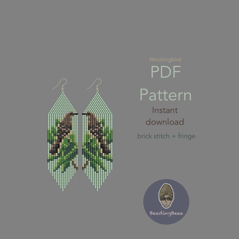 Mockingbird Fringe Earrings Bead Pattern: Miyuki Delica Brick Stitch ...