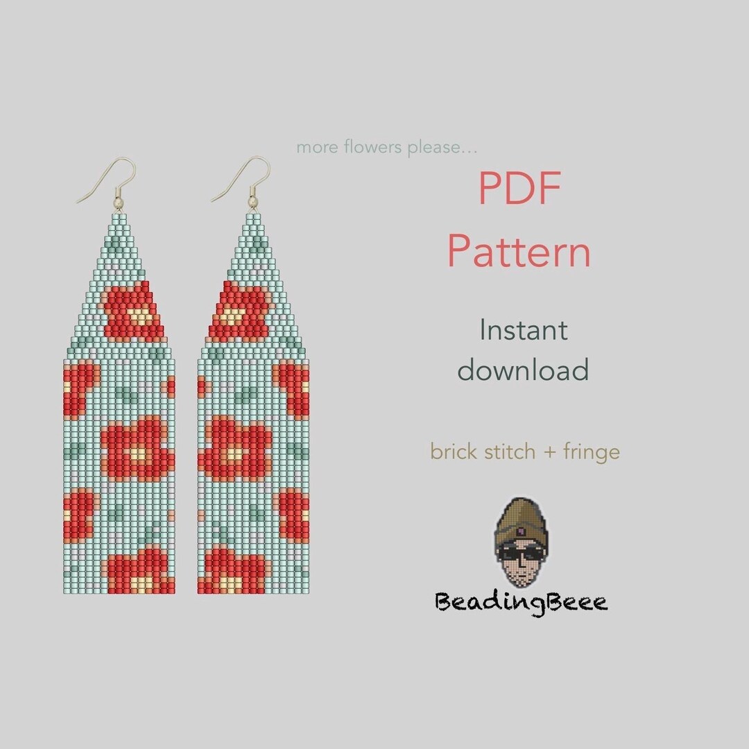 Brick Stitch + Fringe Floral Earring Beading Pattern: Miyuki Delica ...
