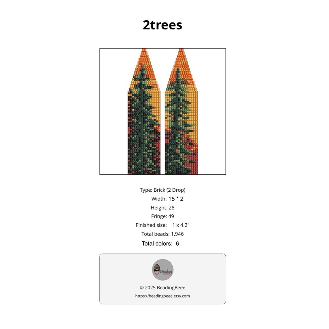 Trees Mountain Brick Stitch Earring Pattern: Miyuki Delica Seedbead ...