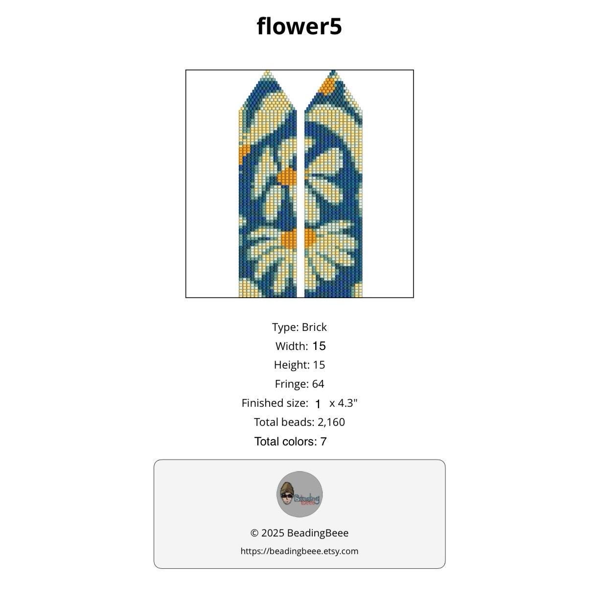 Flower Beaded Earring Pattern: Brick Stitch Fringe, Miyuki Delica (PDF ...