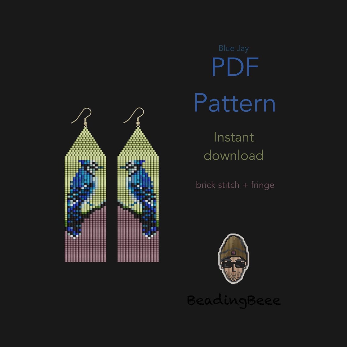 Blue Jay Birds Earrings Bead Pattern: Miyuki Delica Brick Stitch PDF ...