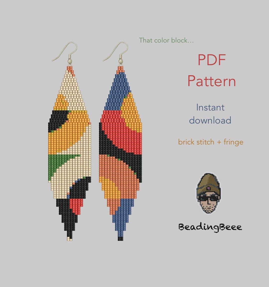 Abstract Brick Stitch Earring Pattern: Modern Fringe Beadwork Tutorial ...