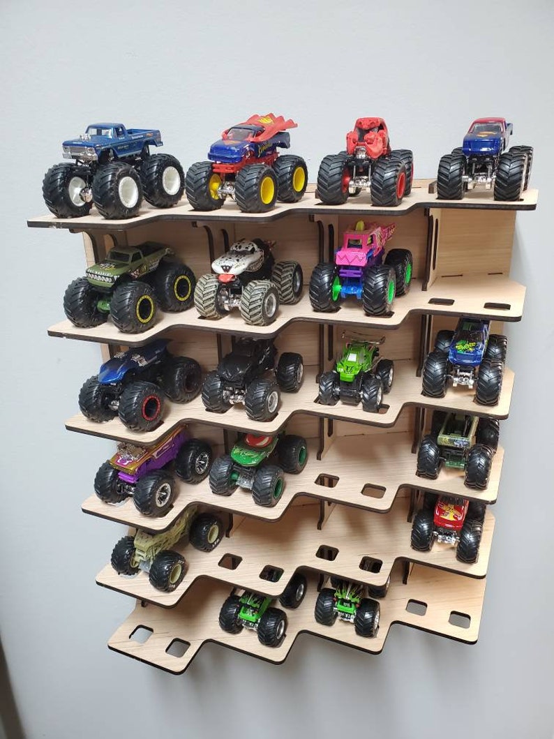 Original Monster Truck Wheels 1:64 Die Cast Diagonal Shelf Holds Your ...