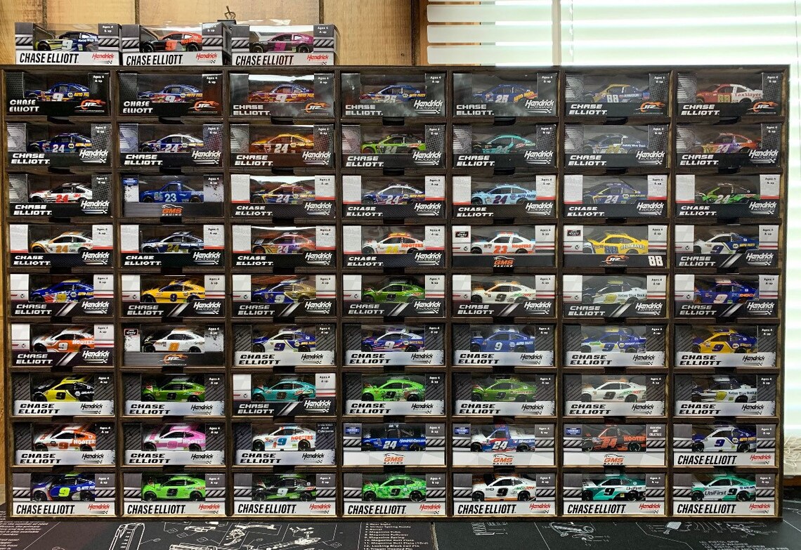 Nascar Wood Model Display Rack Shelf With 63 Cells. 1:64 Diecast Nascar ...