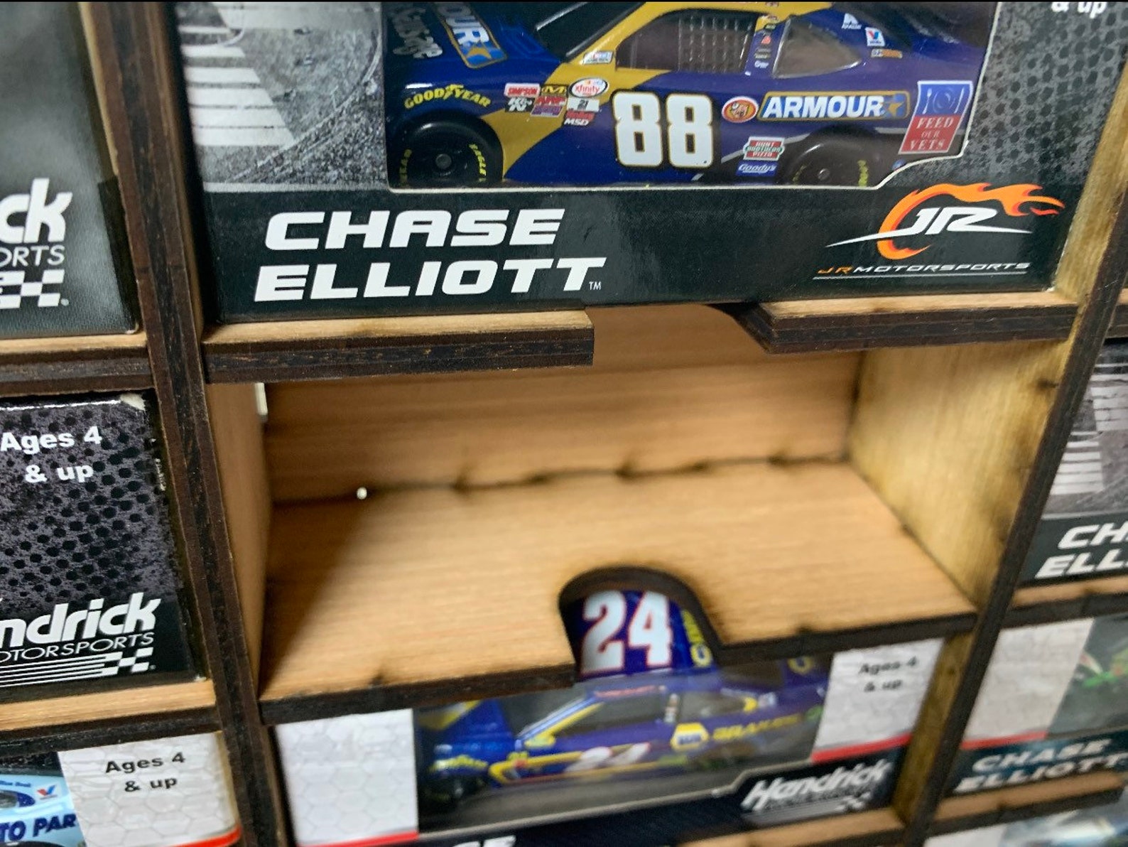 Nascar Wood Model Display Rack Shelf With 63 Cells. 1:64 Diecast Nascar ...