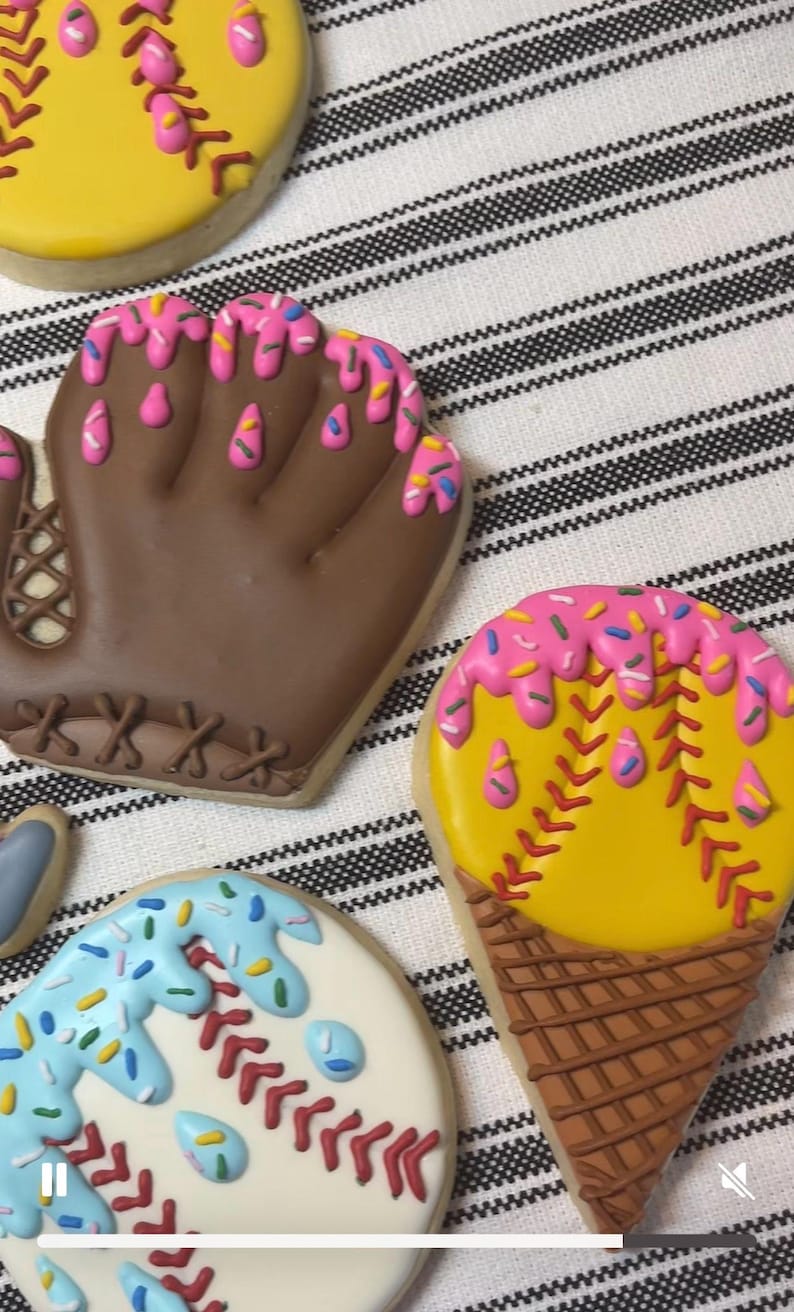 Baseball/softball Ice Cream Drip Royal Icing Cookies - the Coolest Game ...