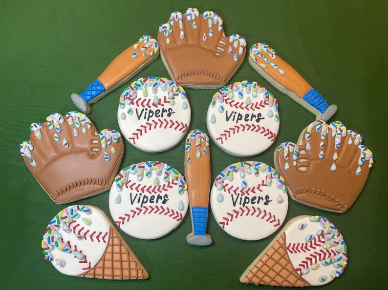 Baseball/softball Ice Cream Drip Royal Icing Cookies - the Coolest Game ...