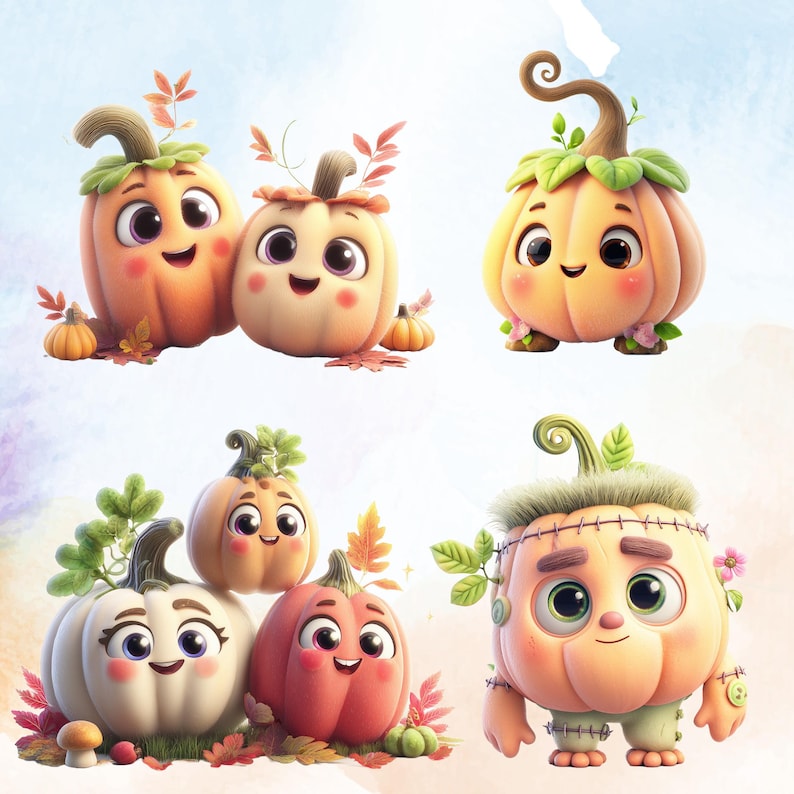 Cute Pumpkin Clipart – Fall & Halloween Pumpkins PNG Bundle for ...