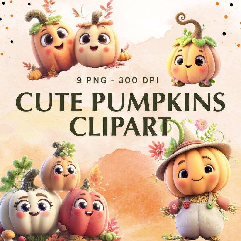 Cute Pumpkin Clipart – Fall & Halloween Pumpkins PNG Bundle for ...