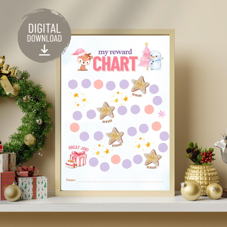 Pink Christmas Reward Chart for Kids - Cute Printable Chore Tracker ...