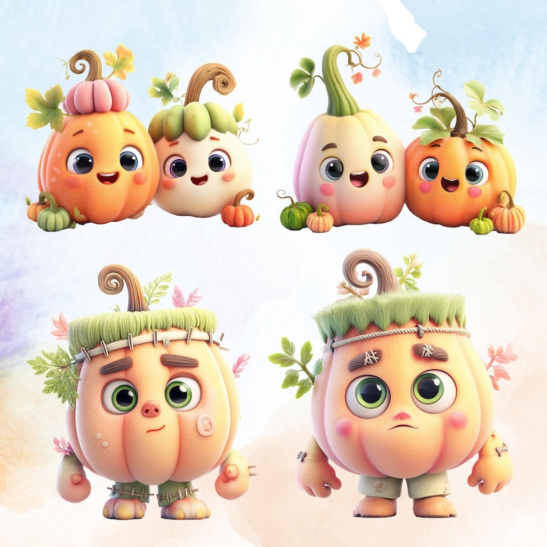 Cute Pumpkin Clipart – Fall & Halloween Pumpkins PNG Bundle for ...