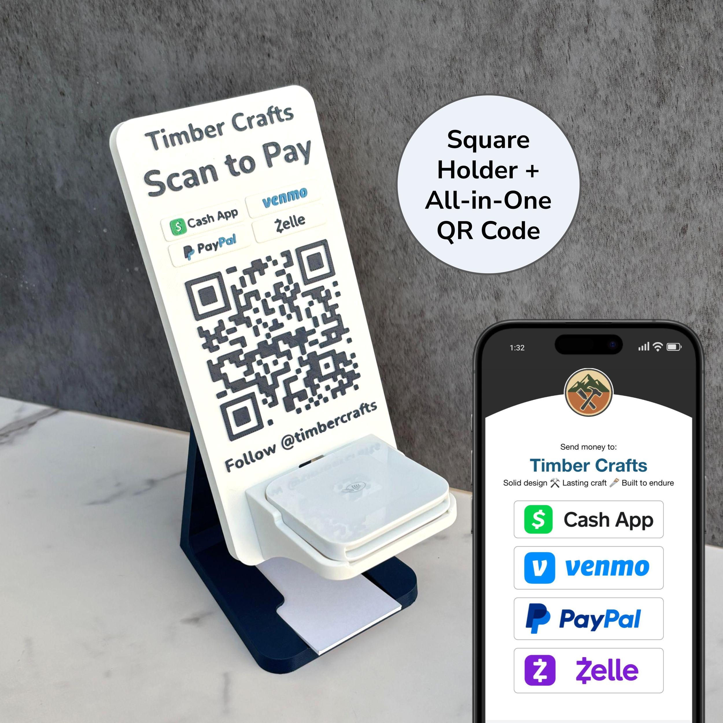 Square Reader Holder & QR Payment Sign: Venmo, Cashapp, Paypal, Zelle ...