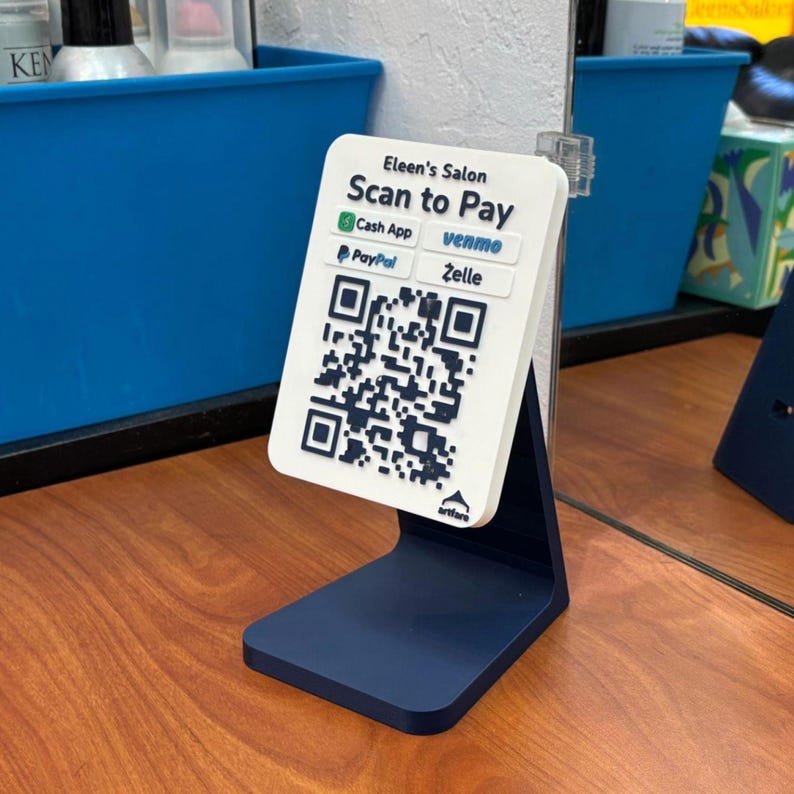 Compact QR Code Sign With Business Card Holder: Venmo, Paypal, Cashapp ...