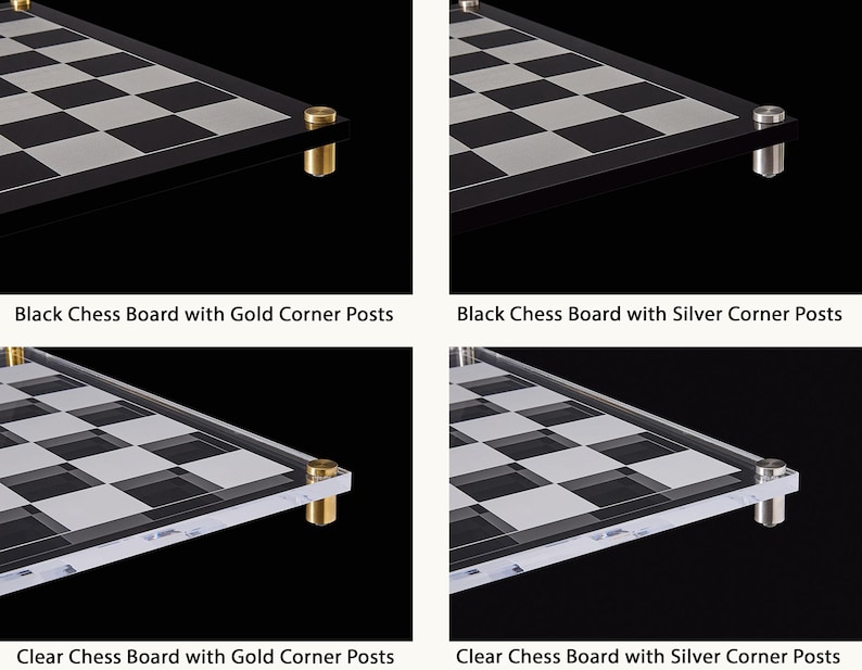 Modern Acrylic Chess Set, Luxe Clear Game Board With Gold or Silver ...