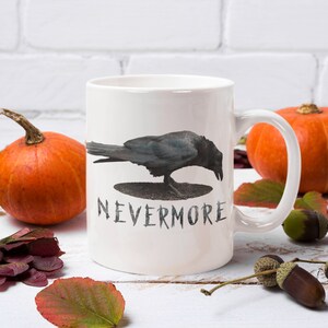 Nevermore Poe's Raven Coffee Mug Halloween Mug in White | Etsy