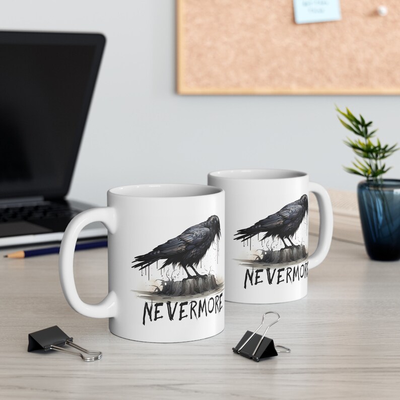 Nevermore Poe's Raven Coffee Mug Halloween Mug in White - Etsy