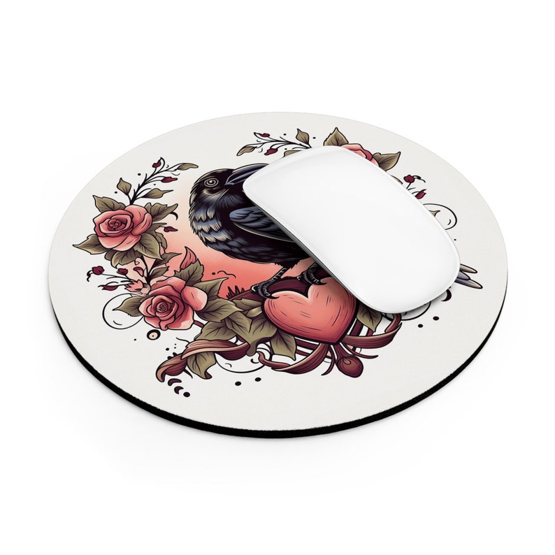Roses and Raven Tattoo Style Mouse Pad Square of Round Mousepad - Etsy