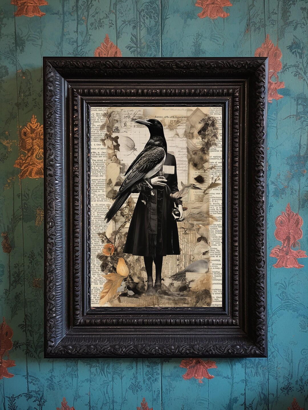 Steampunk Magpie Dictionary Print, Victorian Collage Art, Vintage Decor ...